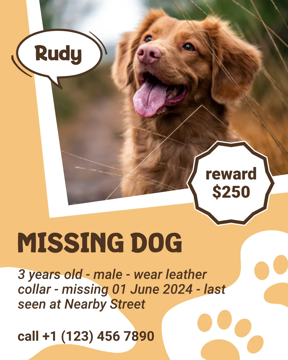 Free Lost Dog Flyer Templates for Fur Families - Kittl