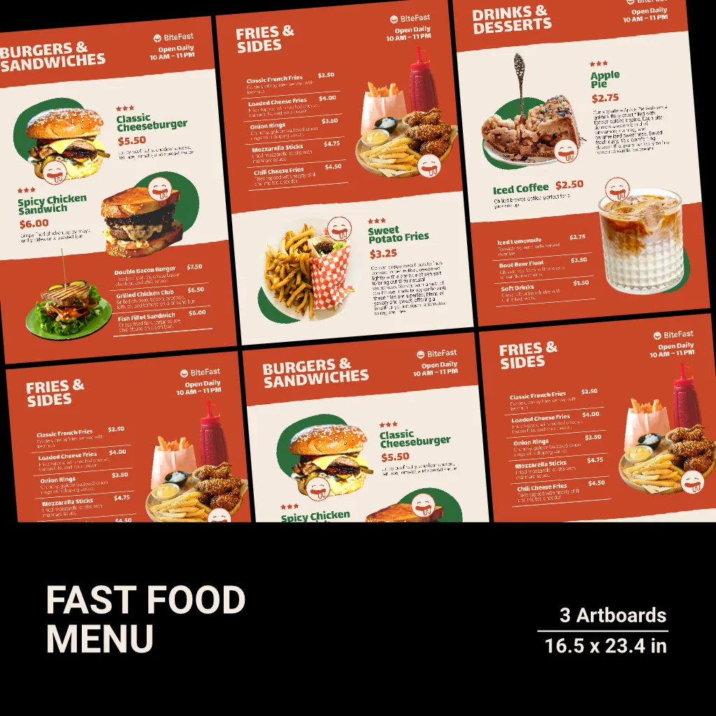 Design with diner menu templates made for graphic designers