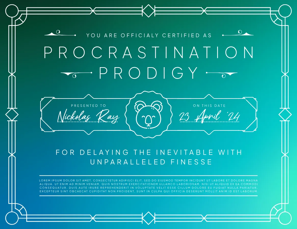 Procrastination Prodigy Certificate